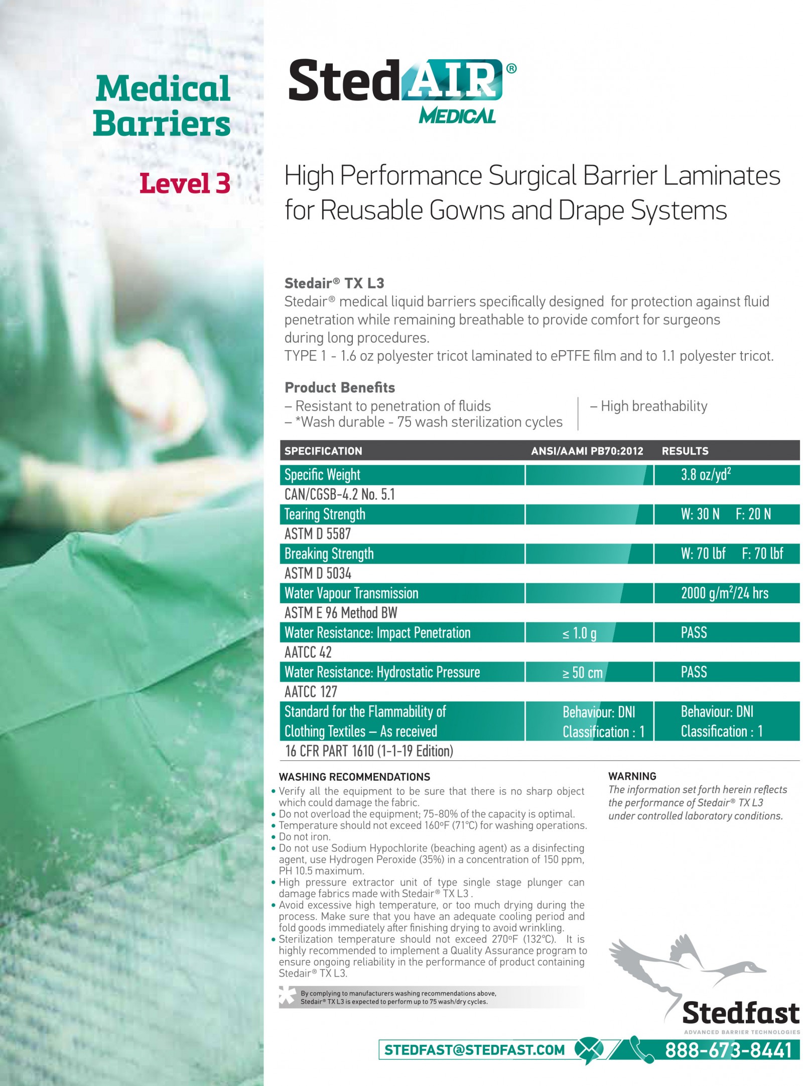 StedFast - High Performance Barrier Laminates for Reusable Gowns and Drapes